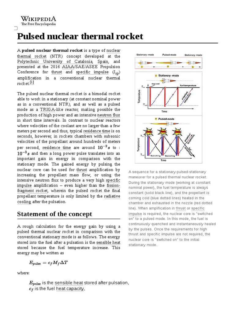 Pulsed Nuclear Thermal Rocket - angol nyelvű cikk a wikipédiáról | PDF | Energy Technology ...