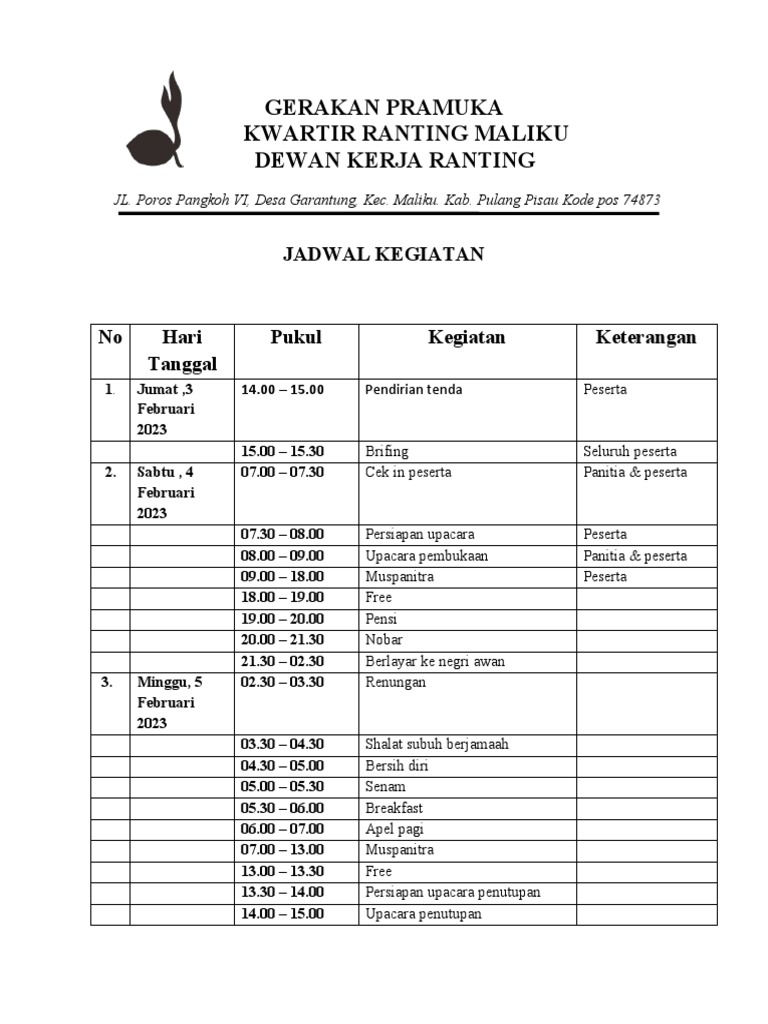 Rundown Acara Kemah DKR | PDF