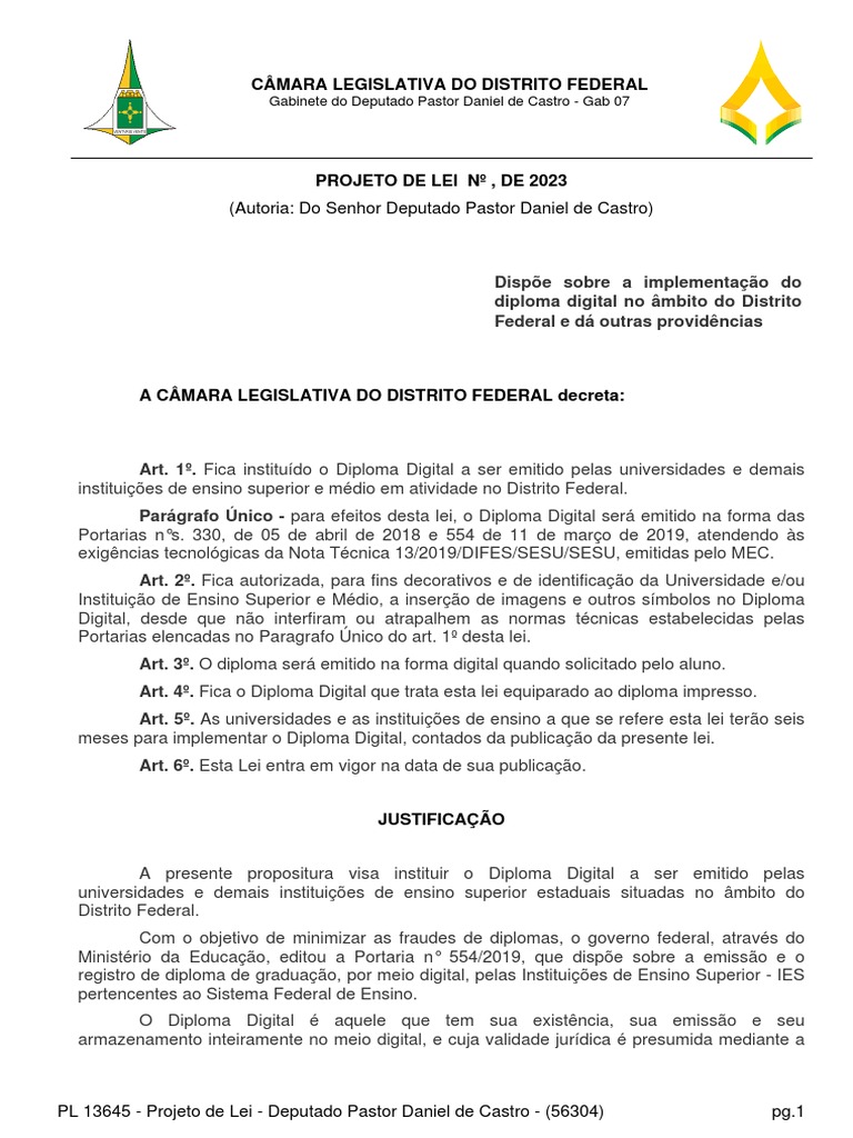 PL 13645 - Diploma Digital | Download grátis PDF | Ensino Superior