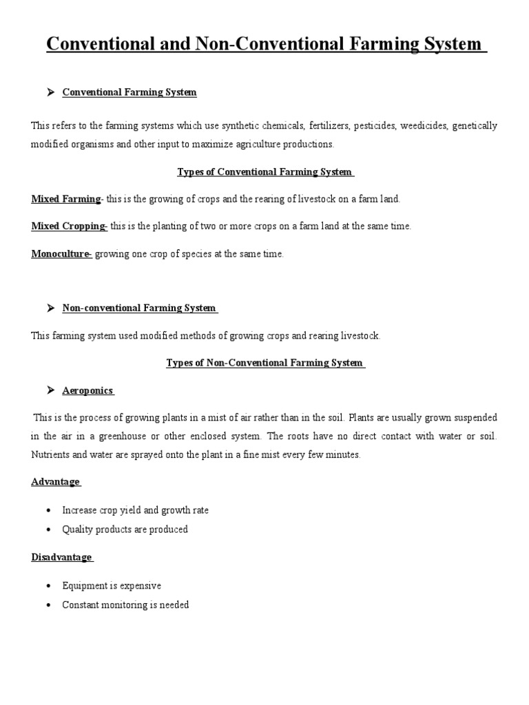 Non Conventional Farming System | PDF | Agriculture | Hydroponics