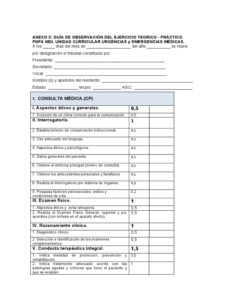 Guia Observación Ex Teórico Pract UC. Urgencias y Emerg. Med. | PDF | Causas de la muerte | Medicina