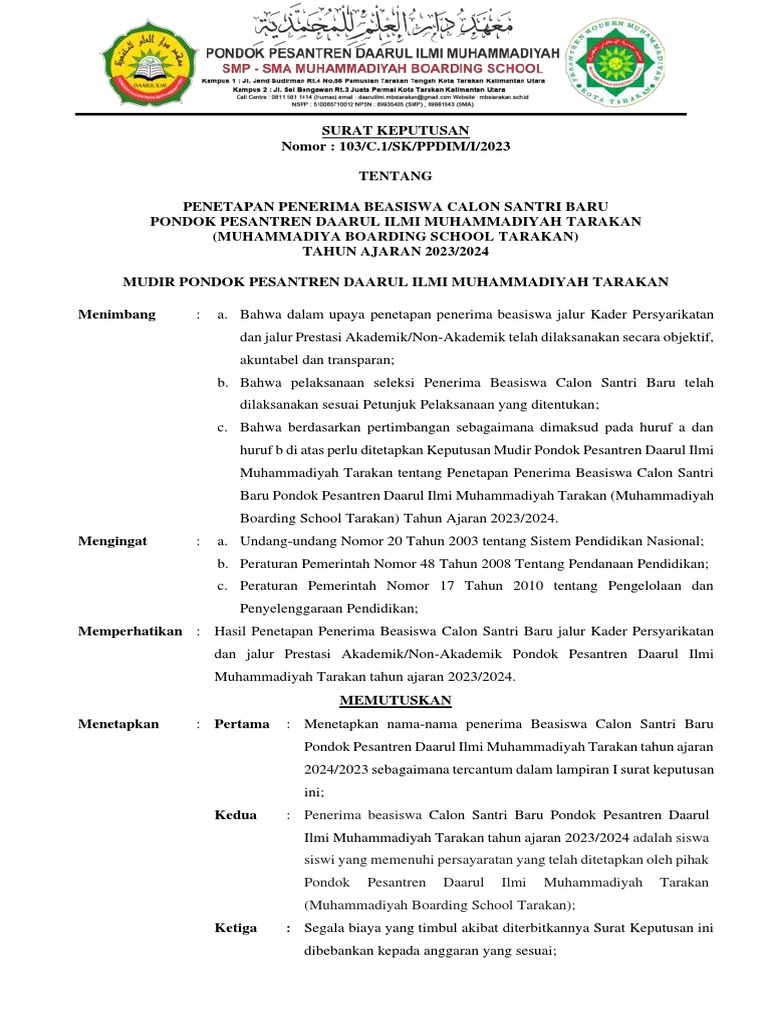 103 SK Penerima Beasiswa PSB | PDF