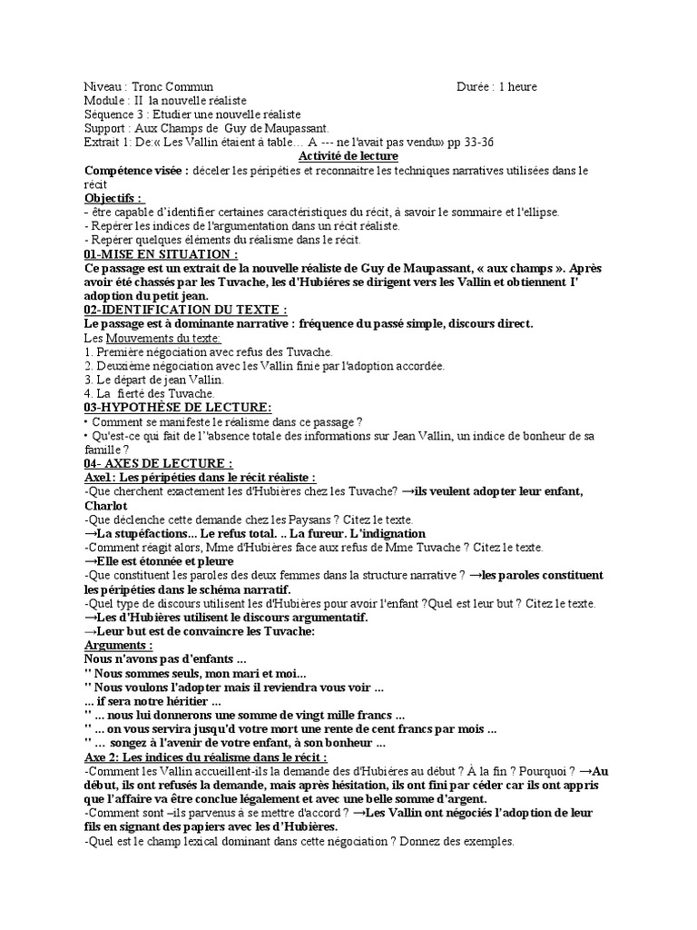 Analyse de "Aux Champs" de Maupassant | PDF | Réalisme (littérature)