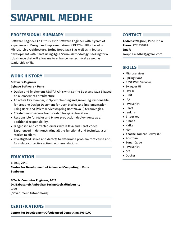 #1 ResumeSample | PDF | Representational State Transfer | Spring Framework