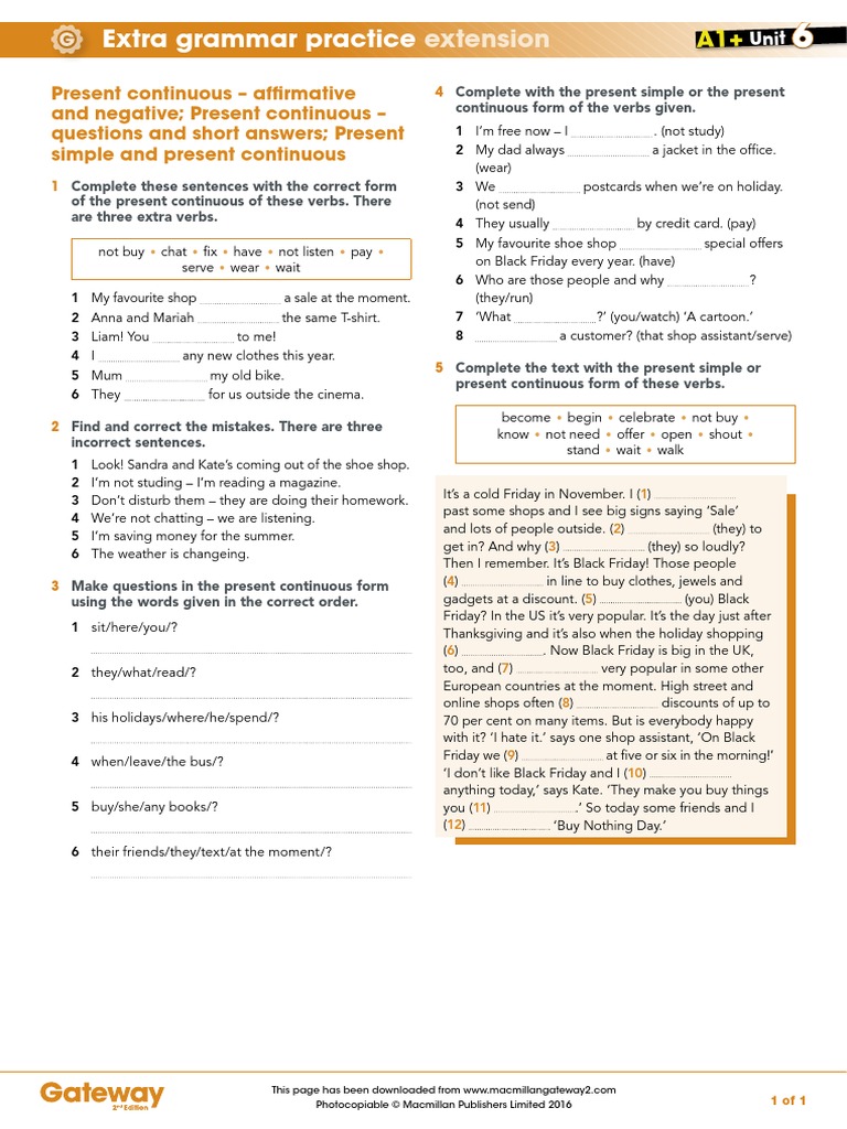 A1+ UNIT 6 Extra Grammar Practice Extension | PDF | Black Friday ...