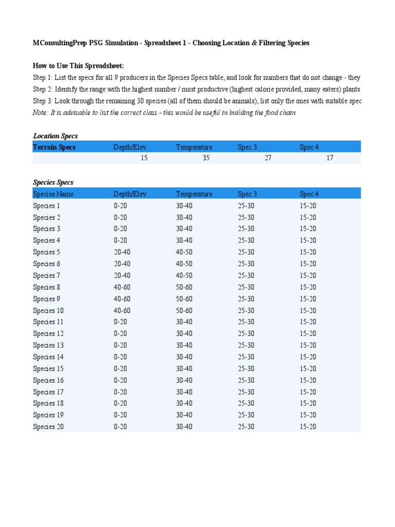 MCP PSG Spreadsheets v2.0 - Übung | PDF | Predation | Fish