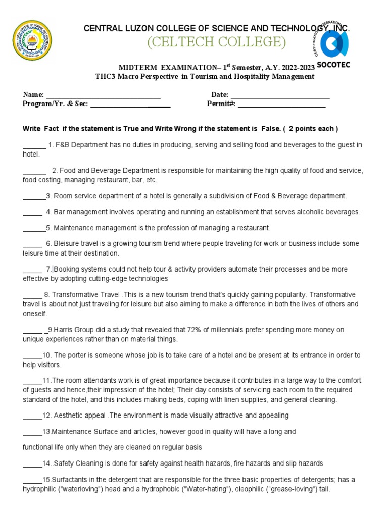 Midterm Examination in Macro Perspective (THC3) | PDF | Tourism | Detergent