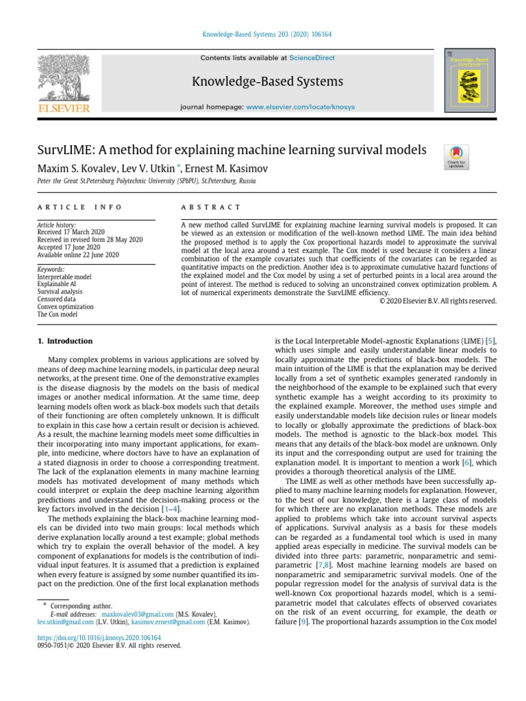 SurvLIME A Method For Explaining Machine Learning Survival Models | PDF ... SurvLIME A Method For Explaining Machine Learning Survival Models | PDF ...