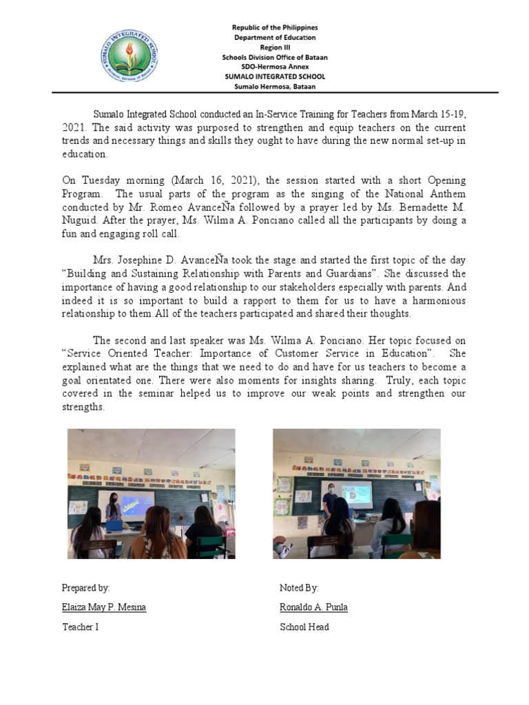 Narrative Report - Inset DAY2 2020 2021 | PDF | Wellness | Social Science