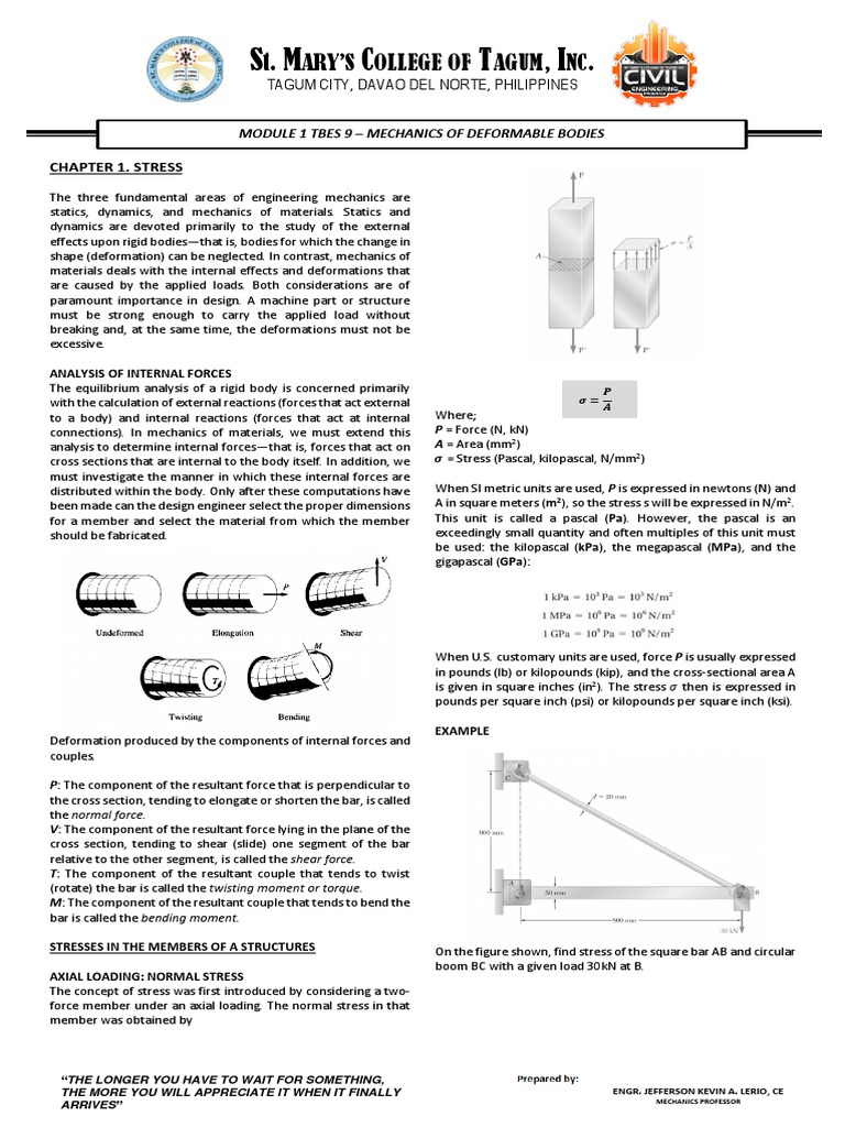 Mechanics of Deformable Bodies Overview | PDF | Stress (Mechanics ...