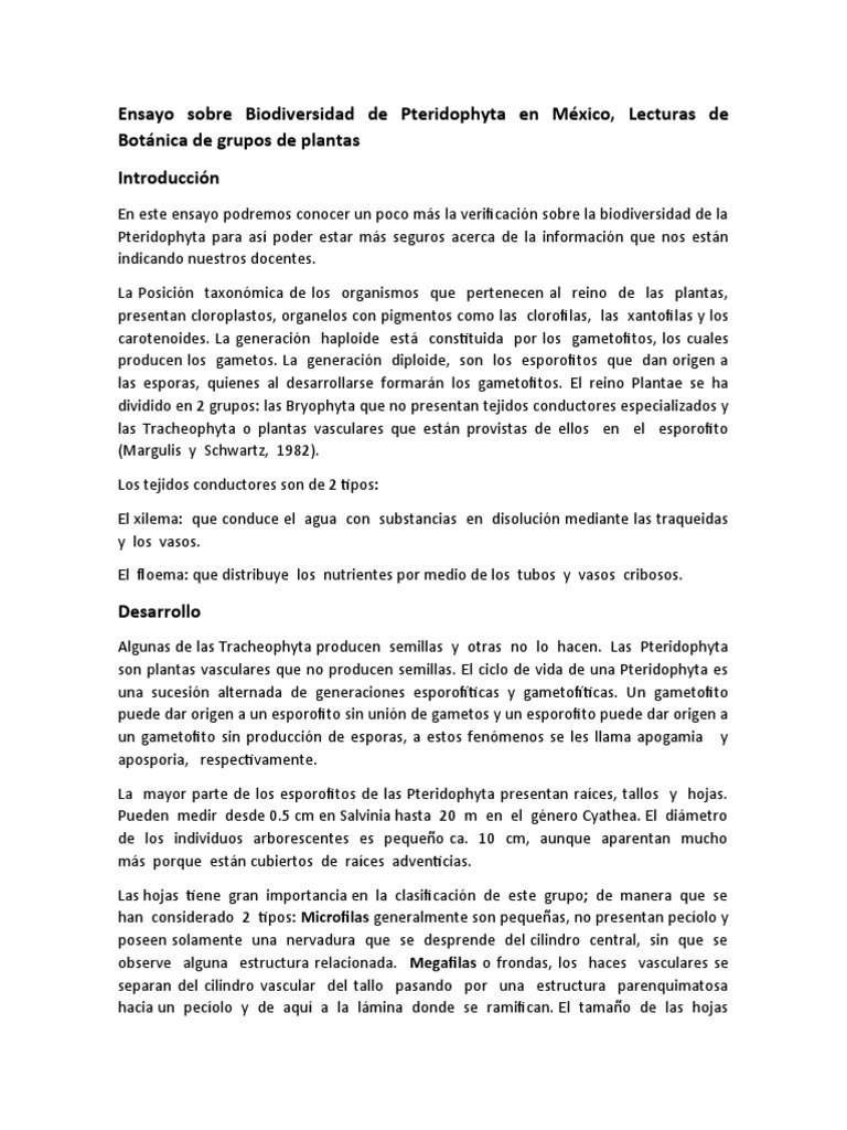 Biodiversidad de Pteridophyta en México | PDF | Plantas | Eucariotas
