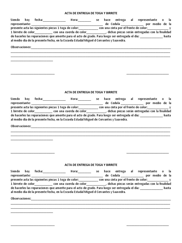 ACTA DE ENTREGA DE TOGA Y BIRRETE | PDF