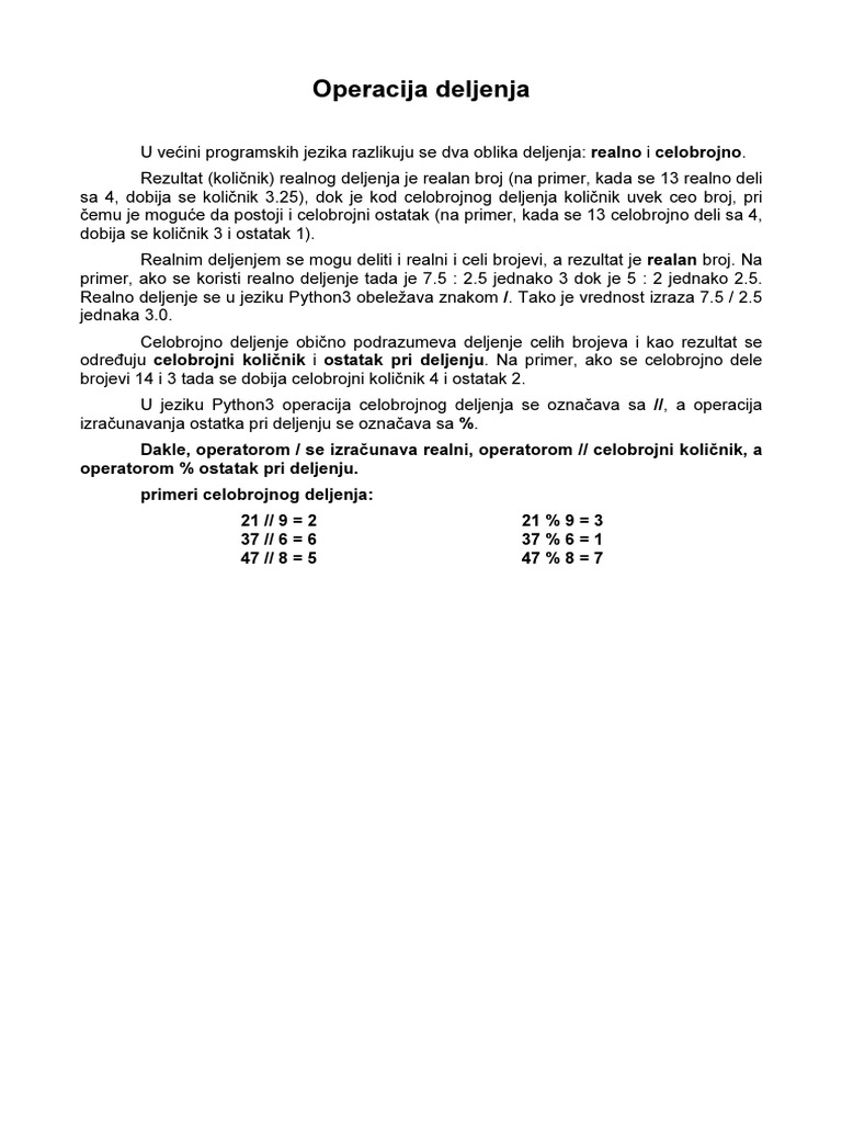 Operacija Deljenja | PDF