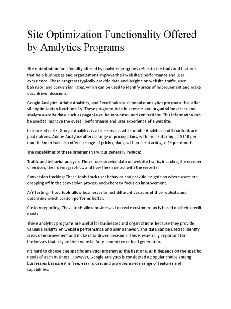 Site Optimization Functionality Offered by Analytics Programs | PDF ...
