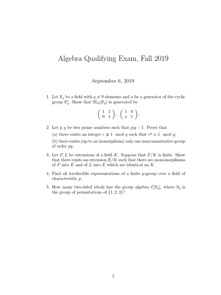 Algebra Exams | PDF