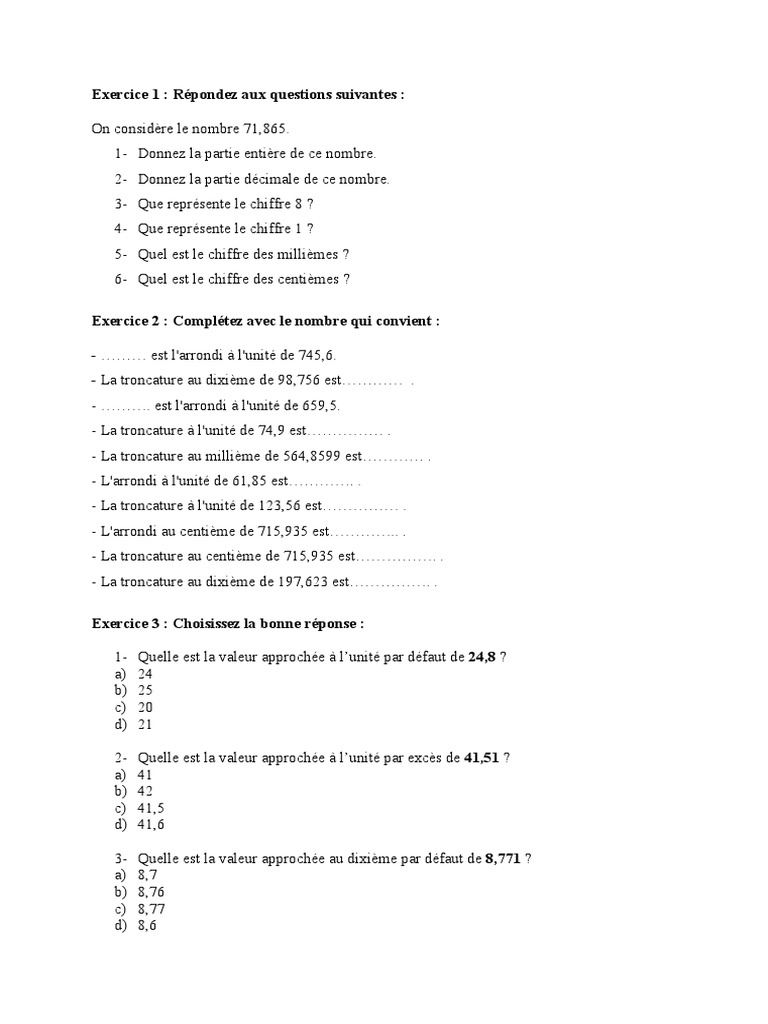 Exercices de Mathématiques Pratiques | PDF | Mathématiques | Analyse ...