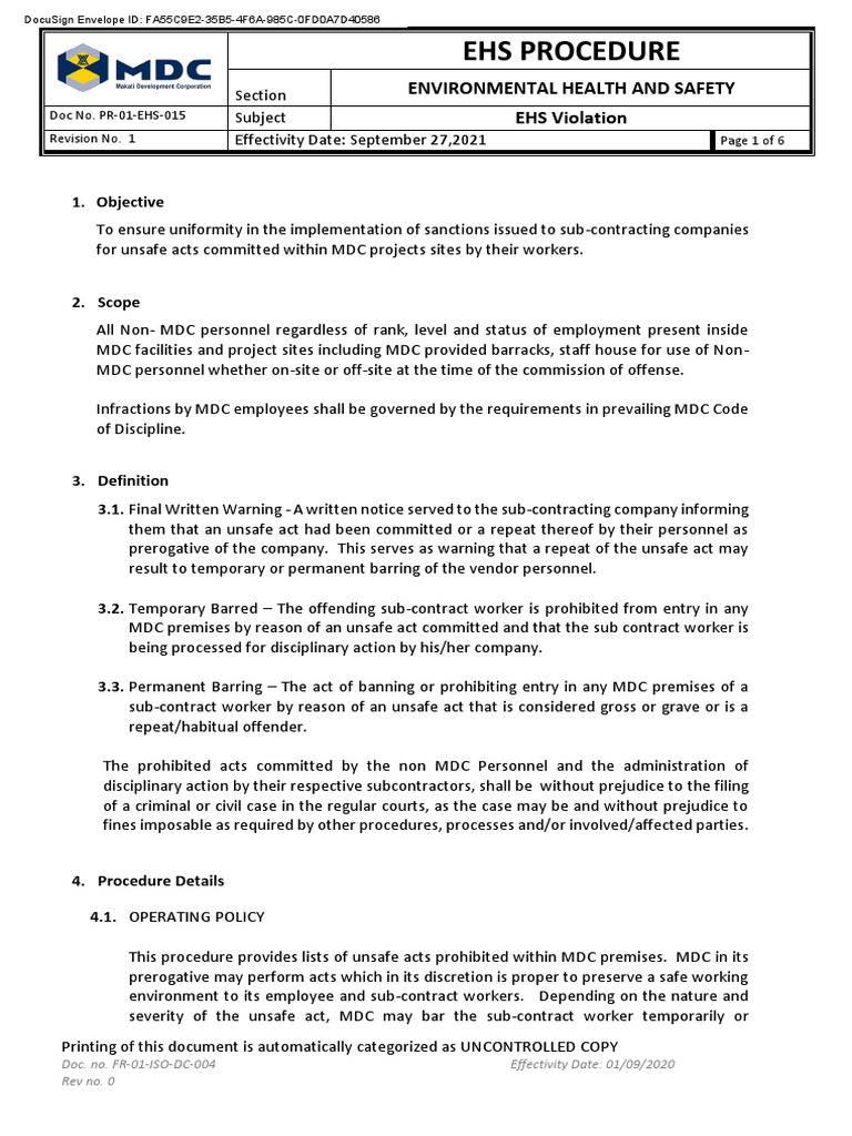 EHS Violation. | PDF | Personal Protective Equipment | Occupational Safety And Health
