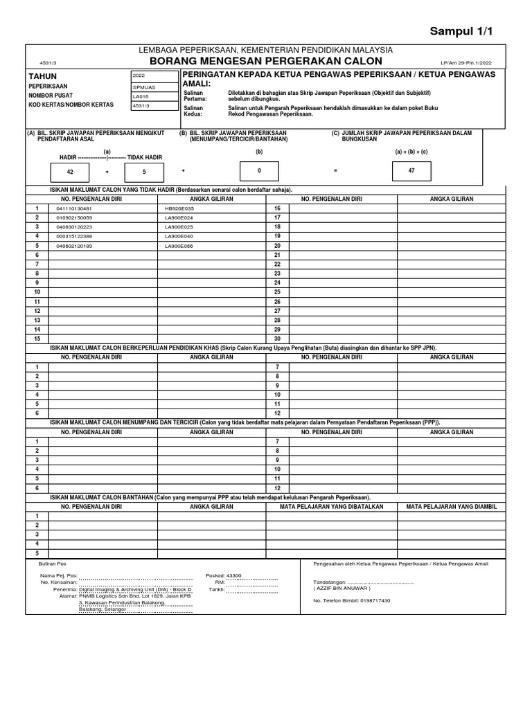 Borang Mengesan Pergerakan Calon | PDF