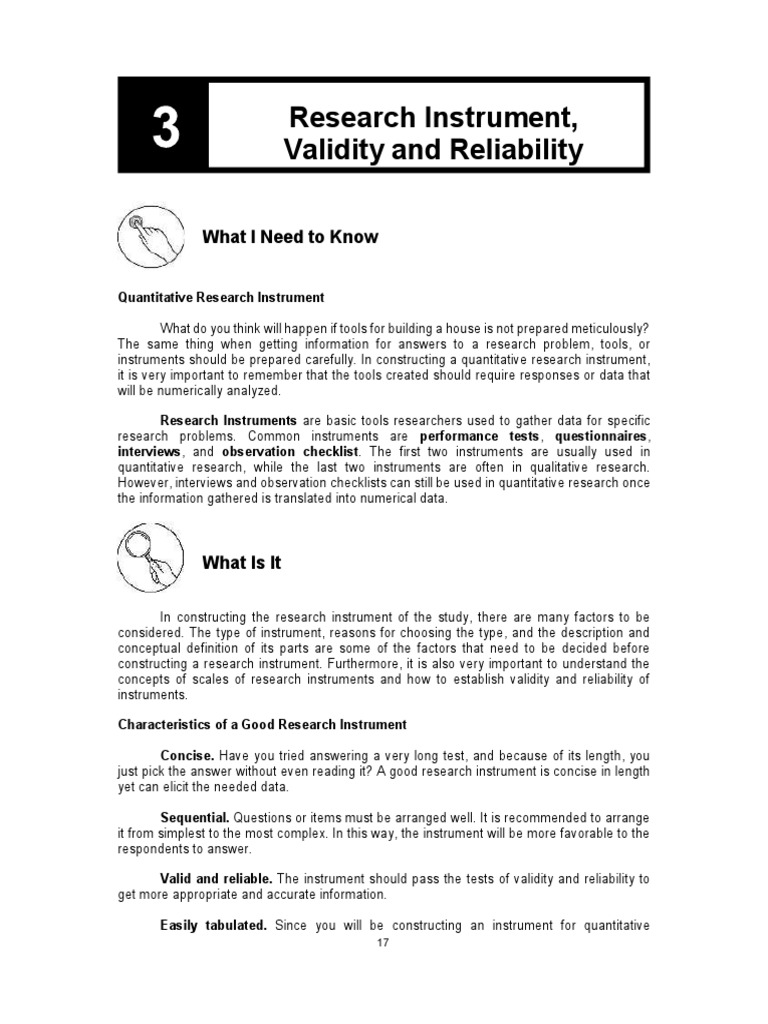 3 - Research Instrument, Validity, and Reliability | PDF | Validity (Statistics) | Internal ...