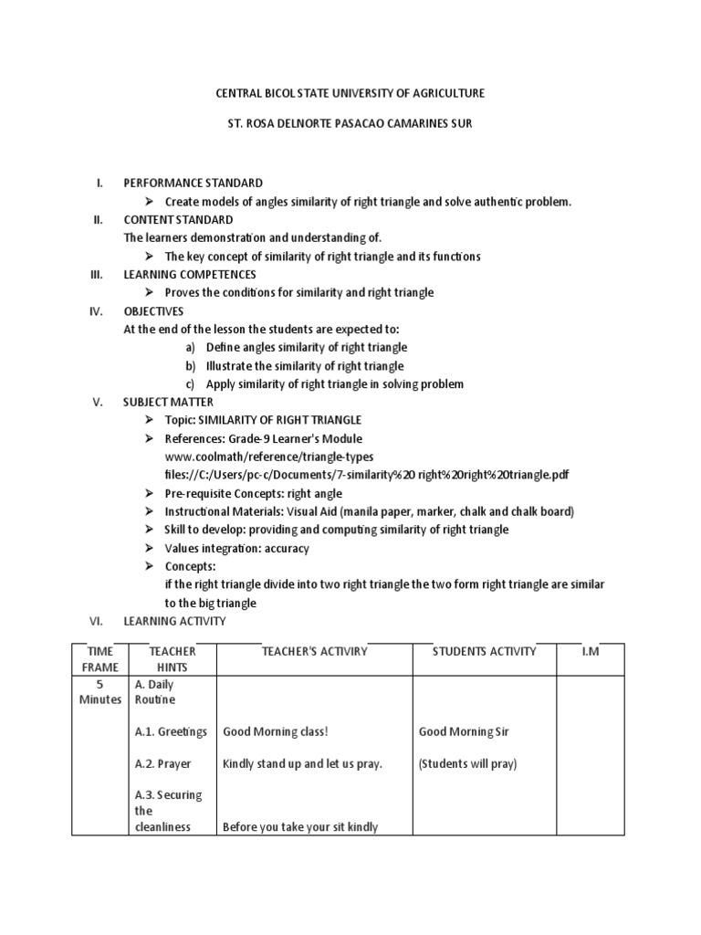Grade 9 - Lesson Plan in Mathematics | PDF | Behavior Modification | Learning