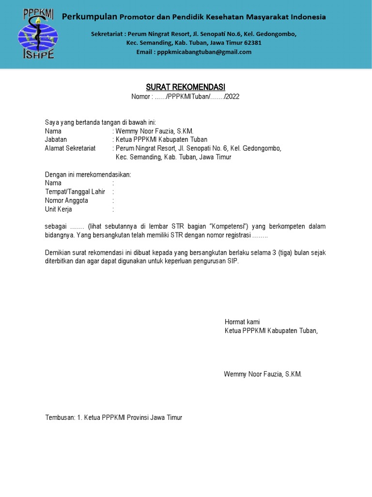 Format Surat Rekom Sip Tenaga Pkip | PDF