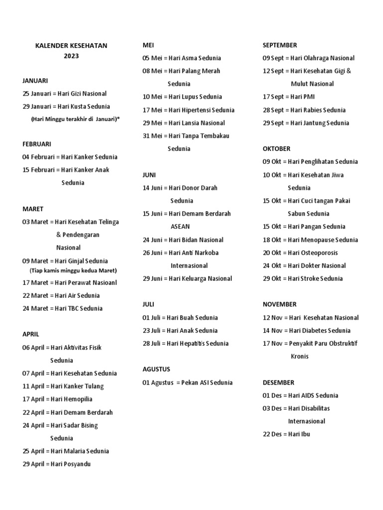 Kalender Kesehatan 2023 | PDF