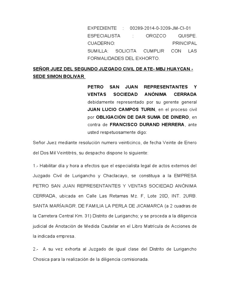 Solicita Cumplir Con La Formalidad Del Exhorto | PDF | Ley Pública ...