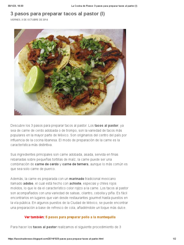 3 pasos para preparar tacos al pastor | PDF | Taco | Alimentos preparados