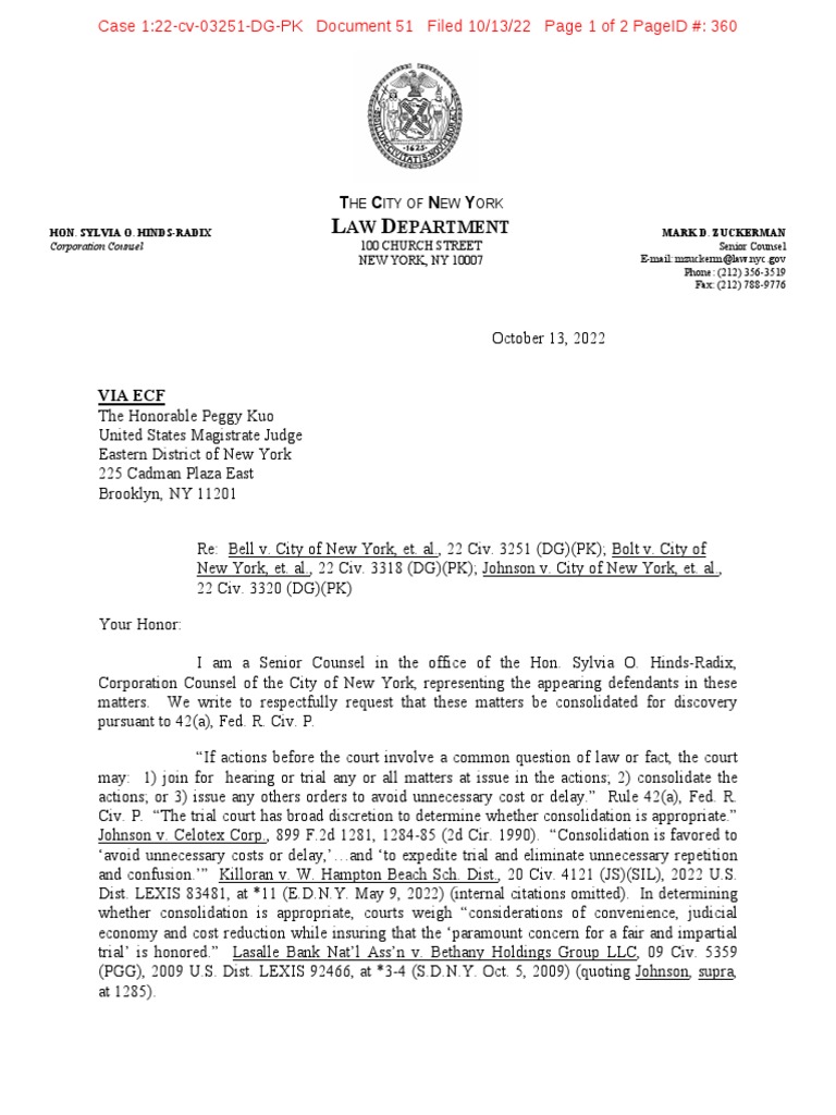 51 Motion To Consolidate 3 Cases For Purposes of Discovery | PDF ...
