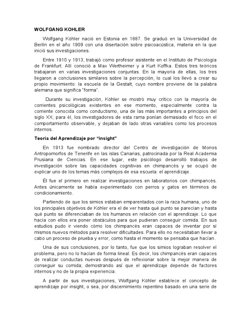 Wolfgang Kohler | PDF | Aprendizaje | Science