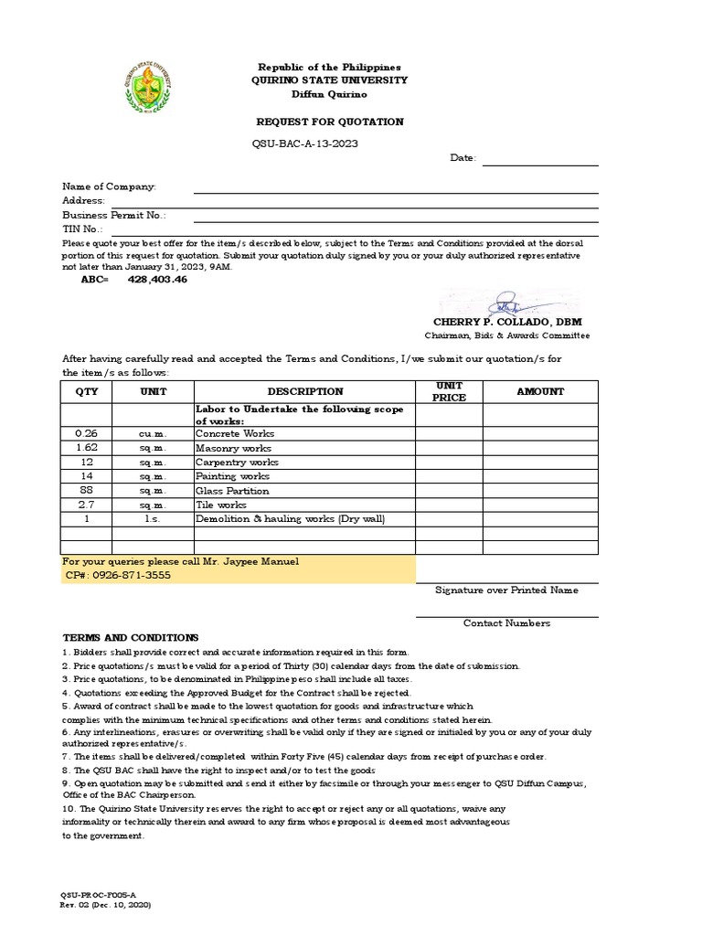 Quotation for BEEd Office Improvement at QSU | PDF | Cost | Materials
