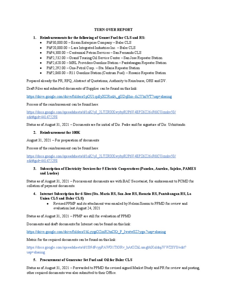 TURN OVER REPORT-Aug31 | PDF | Computing | Information And ...