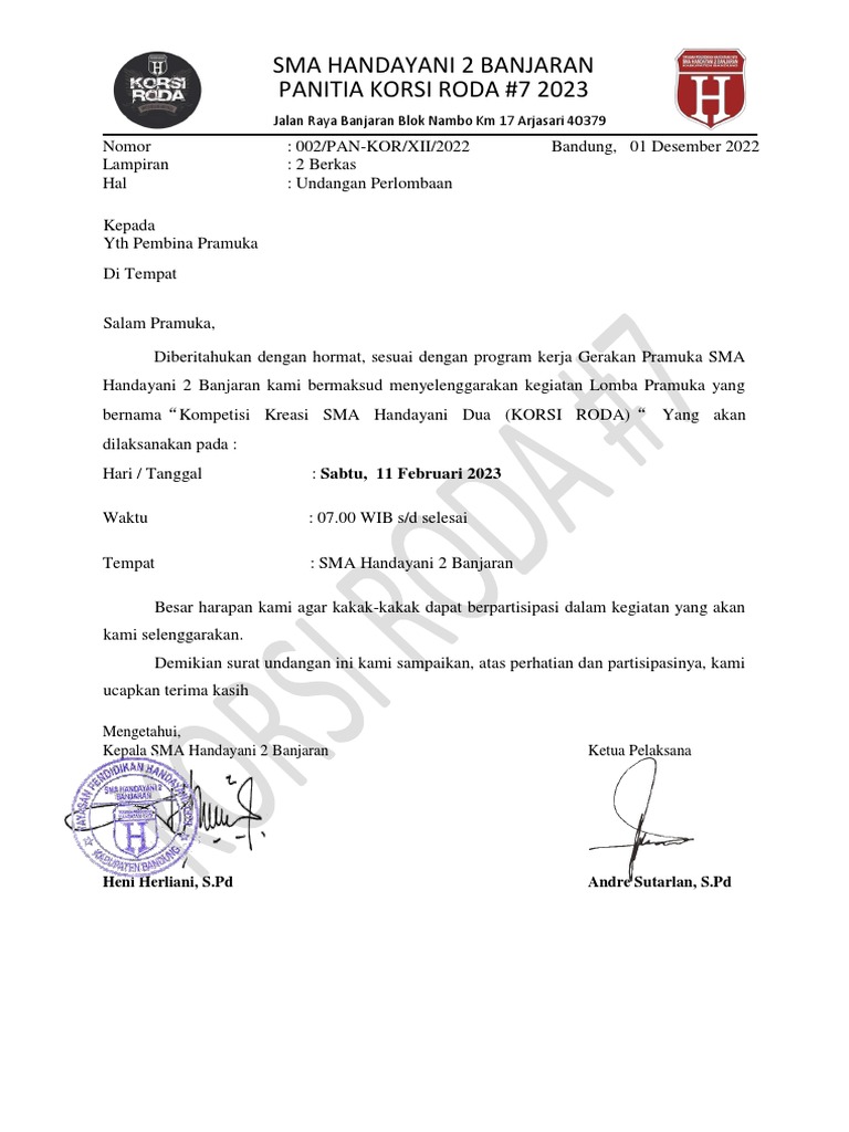 Undangan Pramuka Korsi Roda 7 Sma Handayani 2 Banjaran | PDF