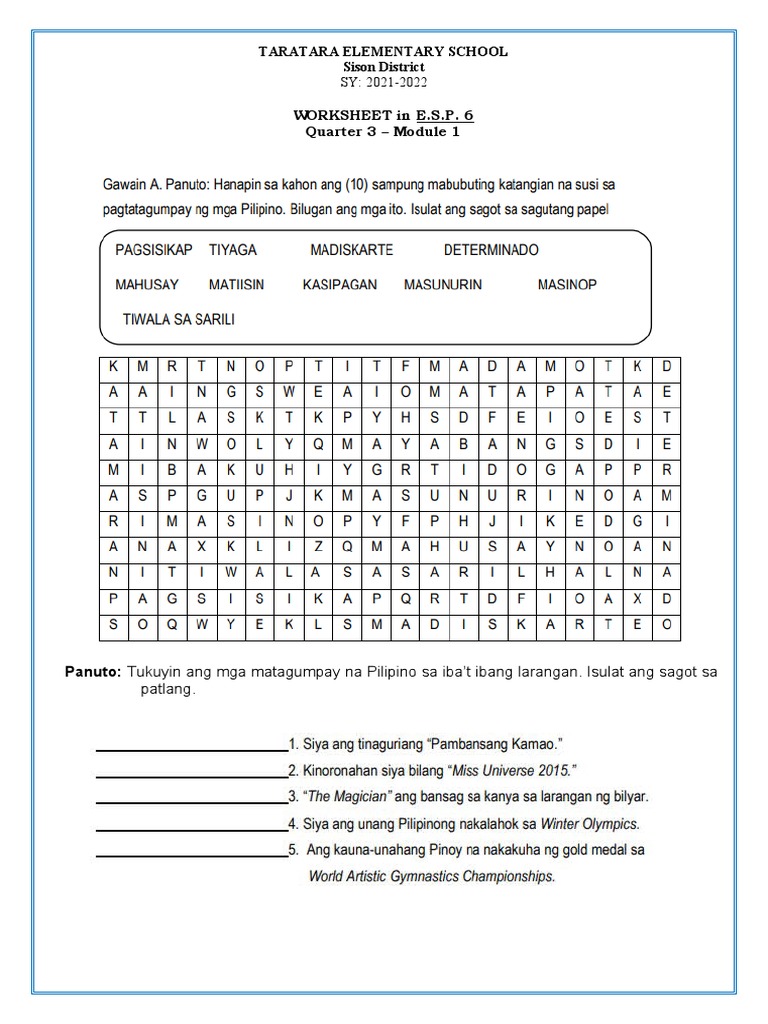 Worksheet Q3 ESP | PDF