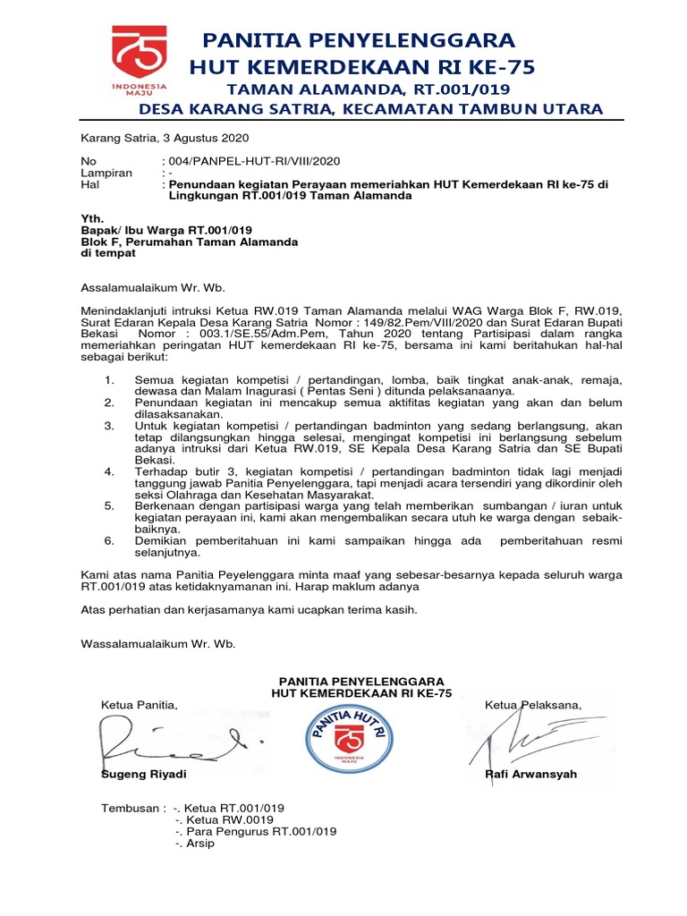 Surat Penundaan Acara 17an | PDF