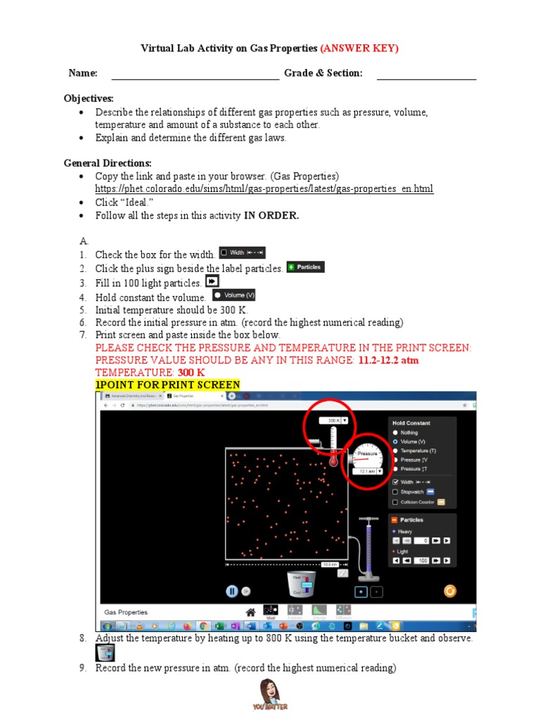 Virtual Lab Activity On Gas Properties Answer Key | PDF | Gases ...