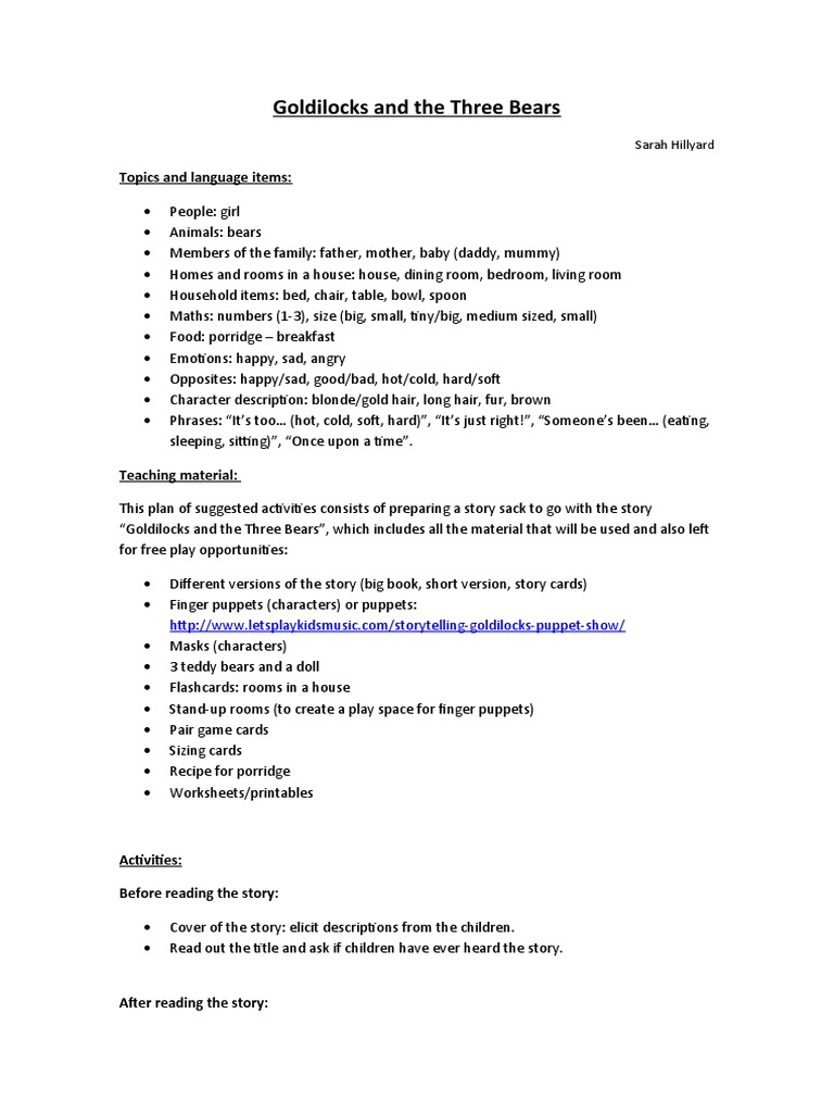 Goldilocks and The Three Bears | PDF | Goldilocks And The Three Bears