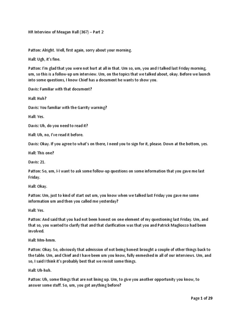 Meagan Hall Interview 2 | PDF