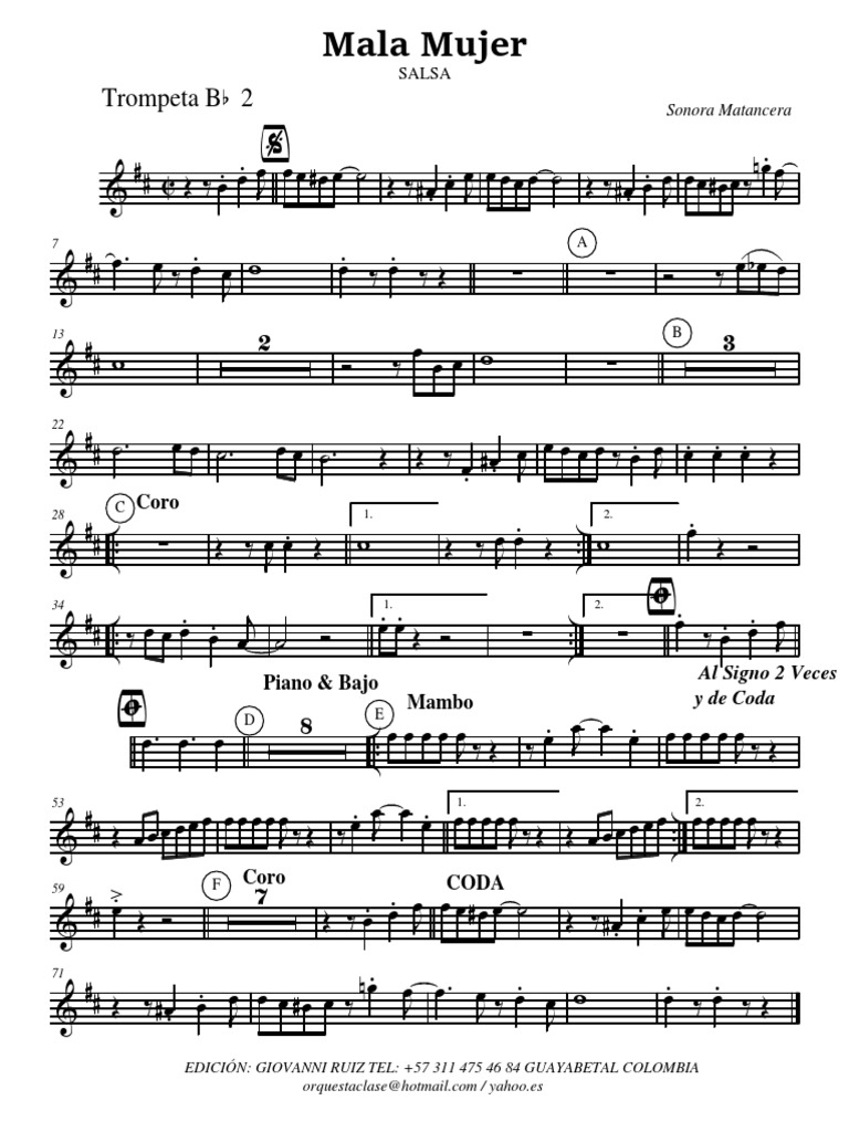 Sonora Matancera Mala Mujer 005 Trompeta Bb 2 Pdf Cuban Music