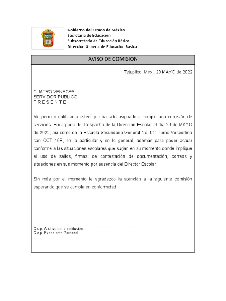 Ejemplo de Comision | PDF