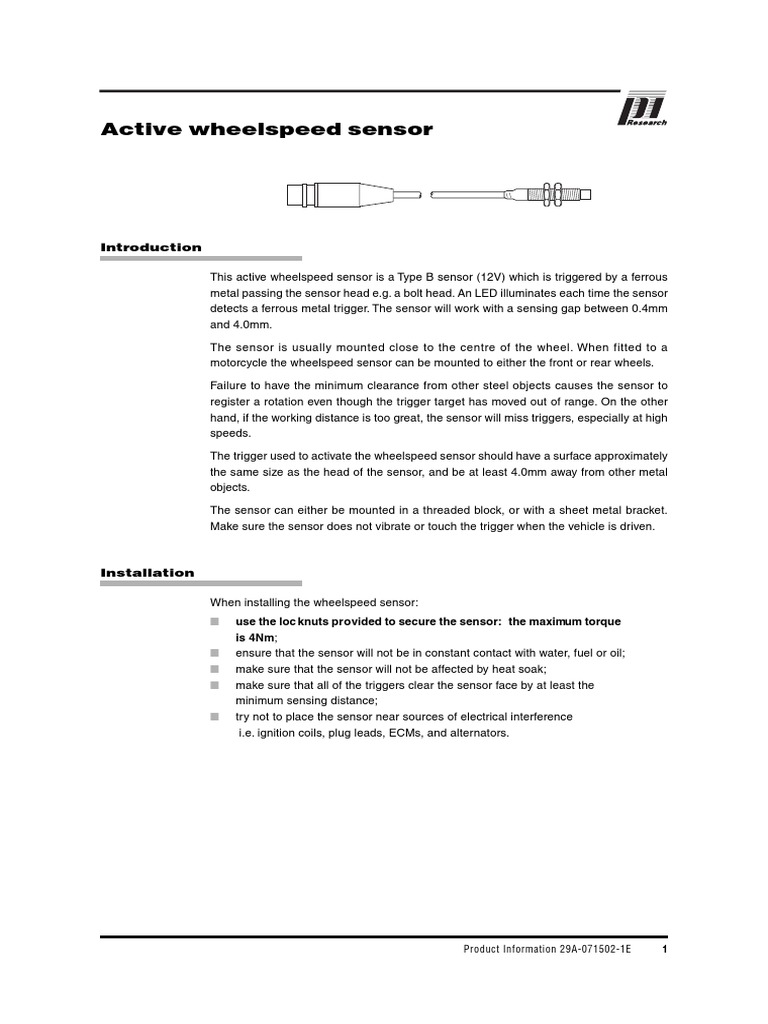 Active Wheelspeed Sensor: Use The Loc Knuts Provided To Secure The Sensor: The Maximum Torque Is ...