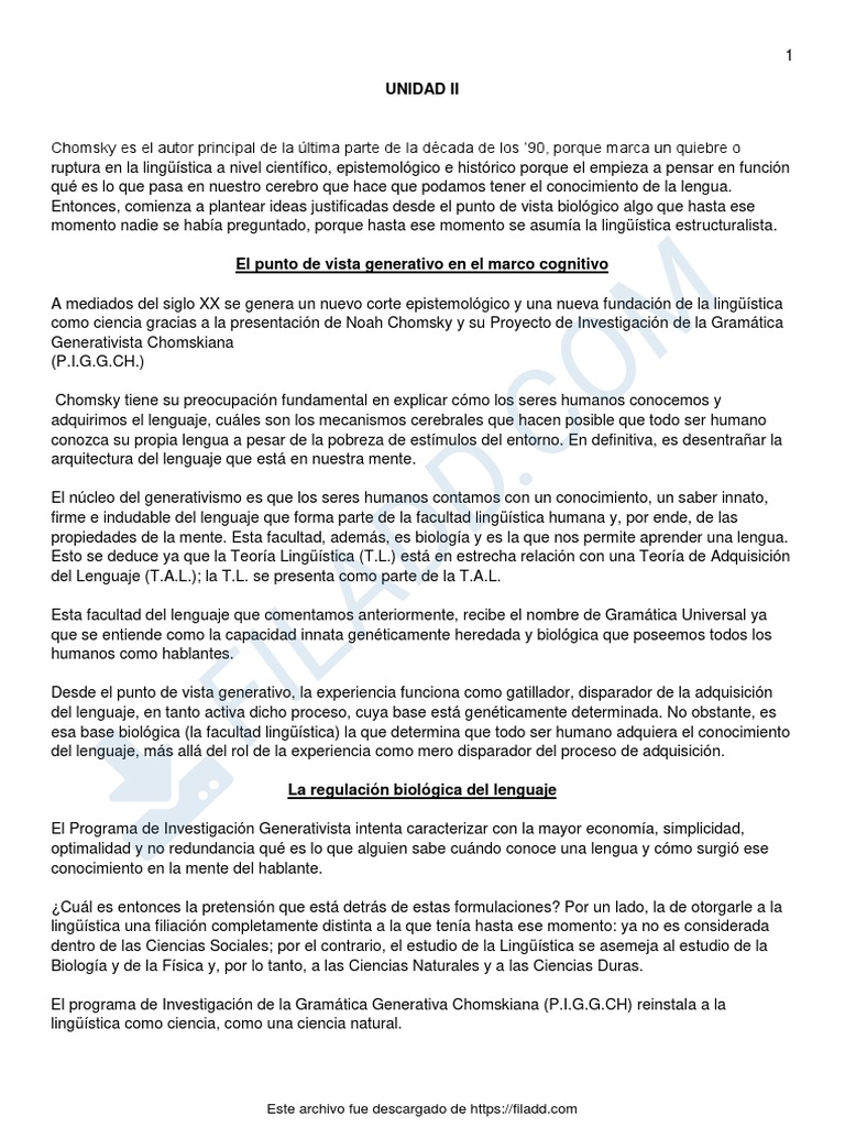 Chomsky y la Gramática Universal | PDF | Lingüística | Noam Chomsky