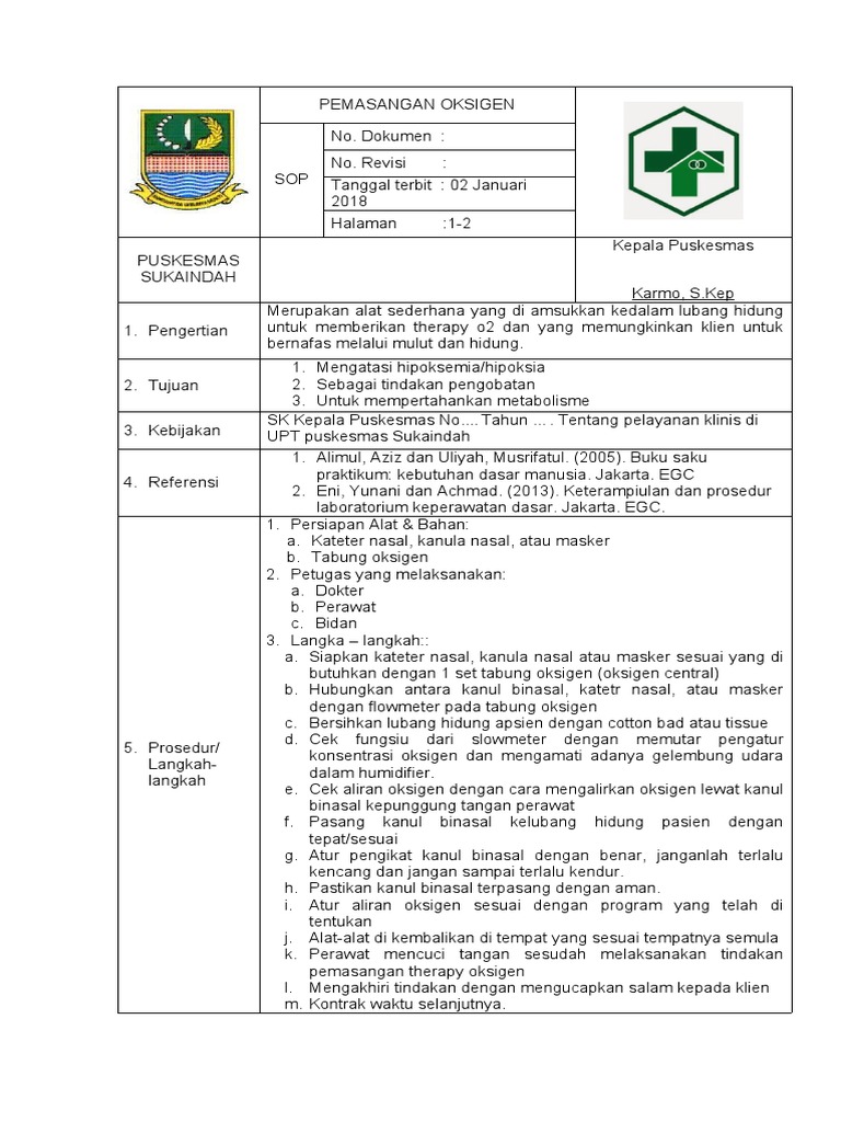 Sop Pemasangan Oksigen | PDF