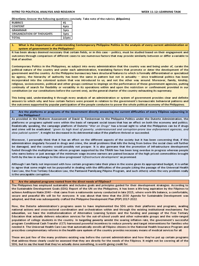 Intro To Political Analysis and Research - Week 11-12 - Learning Task ...