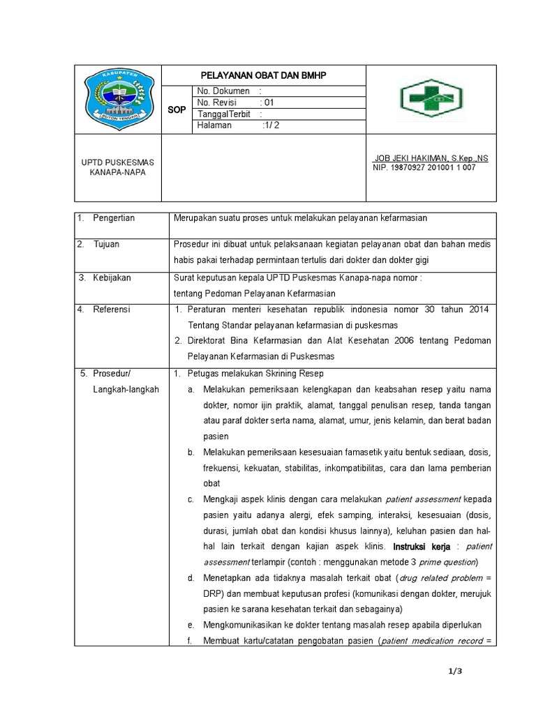 SOP - Pelayanan Obat Dan BMHP | PDF
