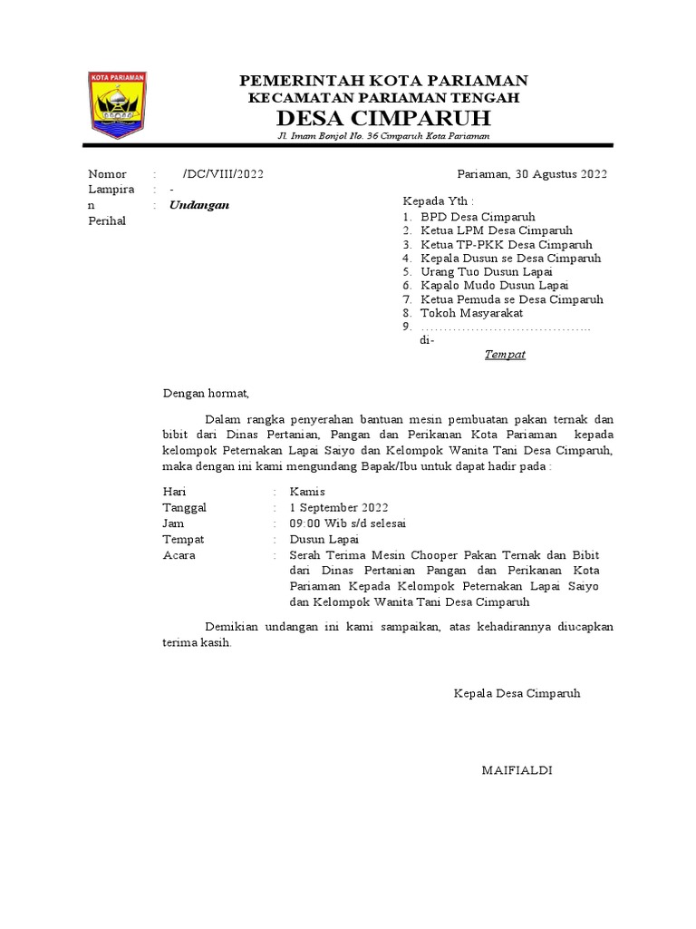 Undangan Serah Terima Bantuan | PDF Undangan Serah Terima Bantuan | PDF