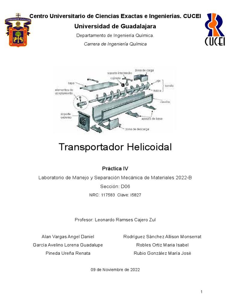 Práctica 4 - Transportador Helicoidal | PDF | Tornillo | Ingeniería