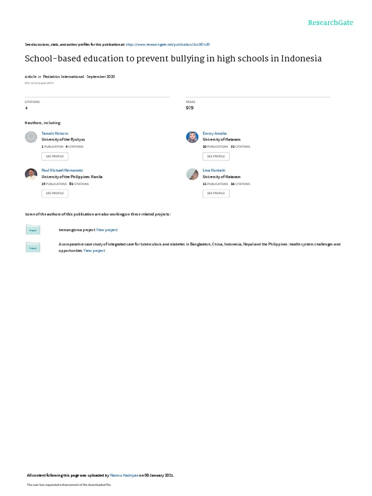 School-Based Education To Prevent Bullying in High Schools in Indonesia | PDF | Bullying ...