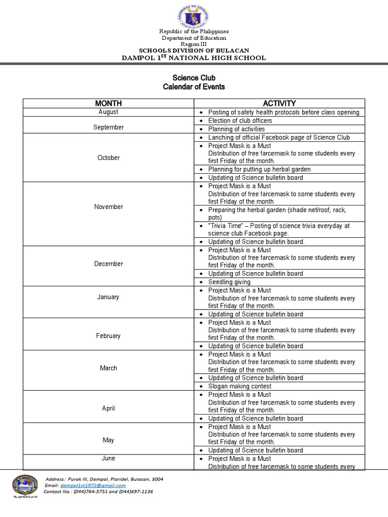 Science Club Calendar of Events | PDF | Cyberspace | Computer Mediated ...