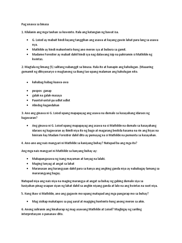 Fil Pag Unawa Sa Binasa | PDF